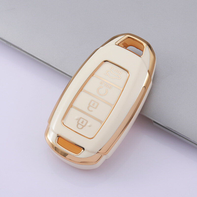 TPU чехол для автомобильного ключа для Hyundai Sonata, Accent, ix25, ix35, Fiesta - белый, 4B-клавишный (багажник)