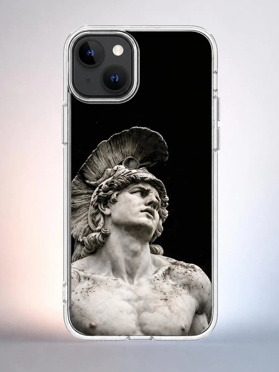 Чехол iPhone 15 воин в шлеме силиконовый прозрачный