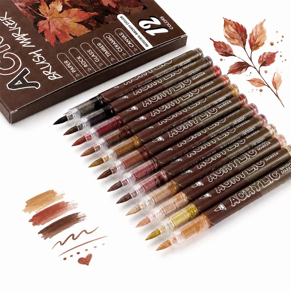 Акриловые маркеры Brush Marker 12 цветов, коричневый