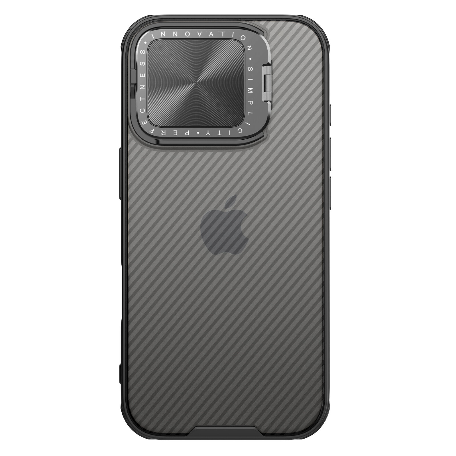 Чехол прозрачный тонированный (Transparent Black) от Nillkin с металлической откидной крышкой для камеры на iPhone 16 Pro, серия CamShield Prop Case