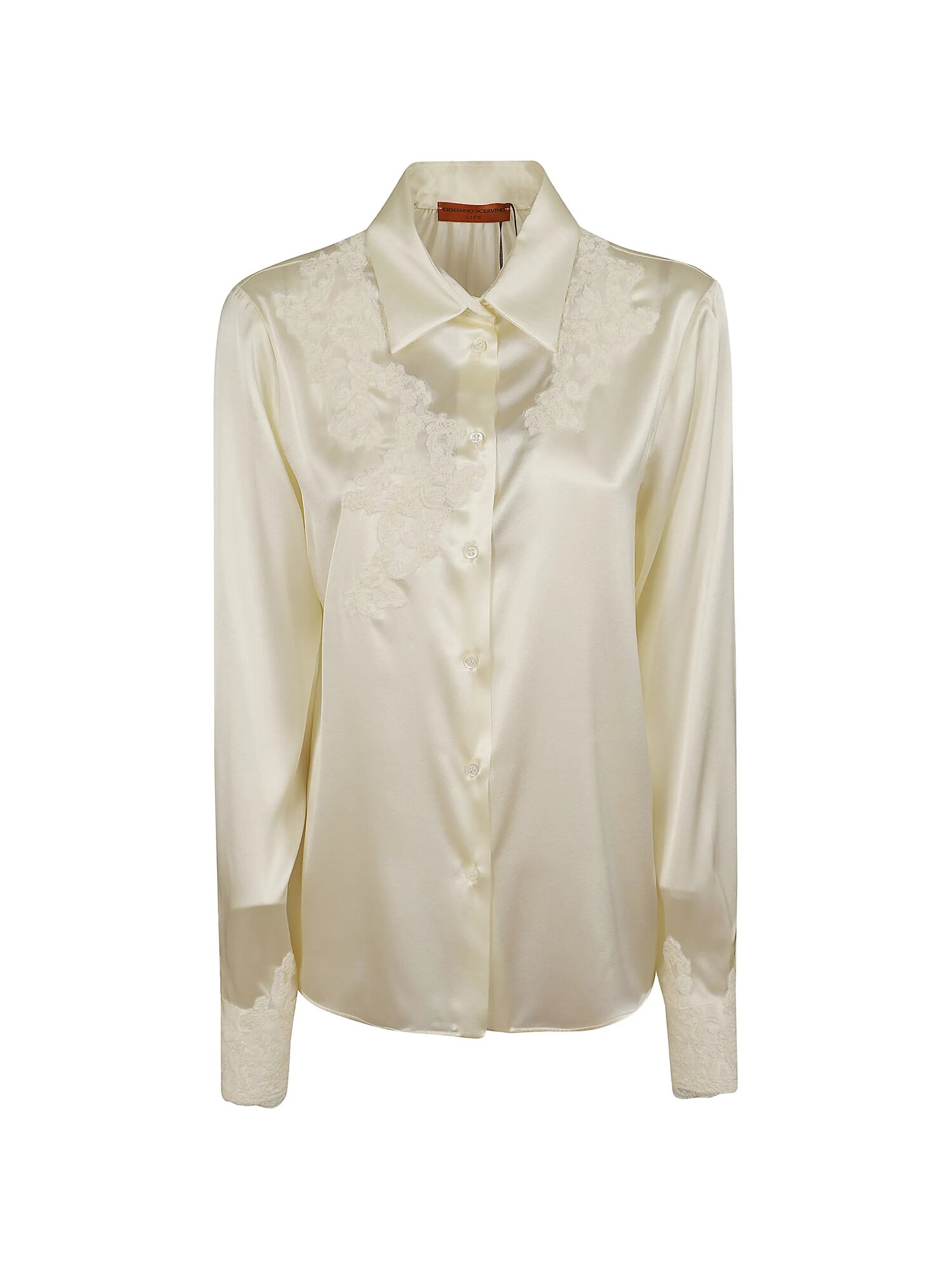 Рубашка Ermanno Scervino Lace-trimmed satin shirt