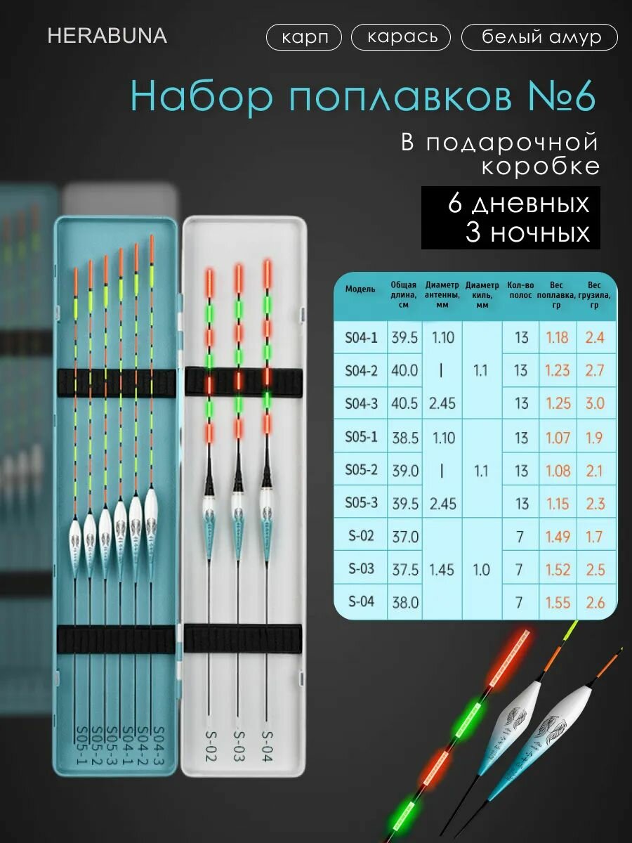 Набор поплавков №6 Херабуна 6 дневных и 3 ночных