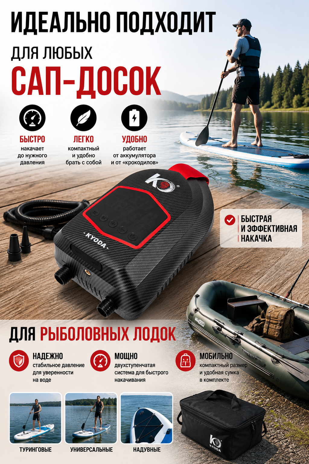 Насос для лодки пвх / сапборда электрический аккумуляторный KYODA