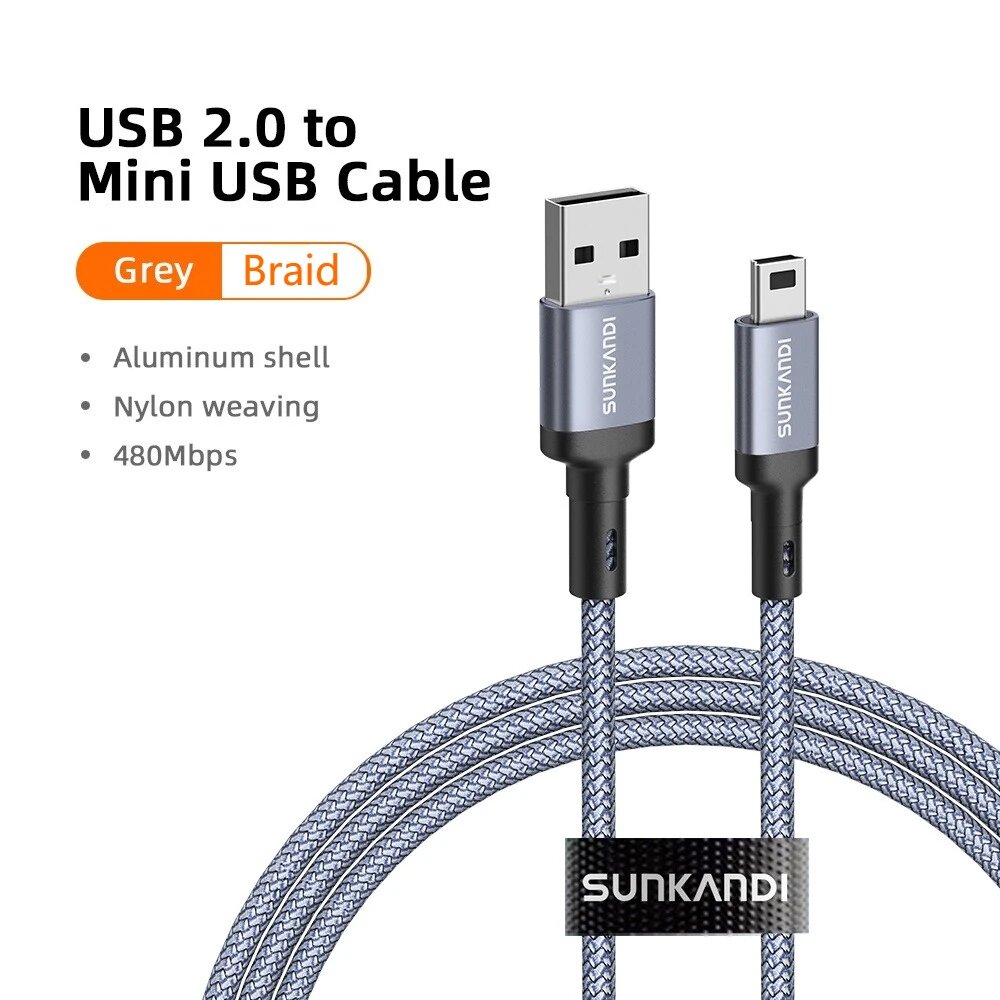 Кабель SUNKANDI Mini USB, USB 2.0 - Mini B, прочный зарядный кабель Mini-USB для MP3-плеера, 0.6m