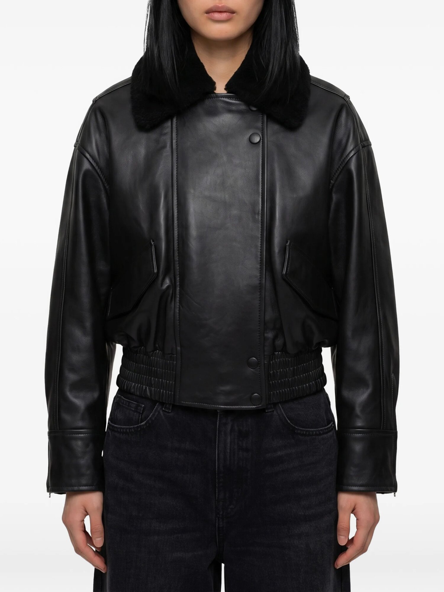Куртка Laila Lane shearling-collar leather bomber jacket