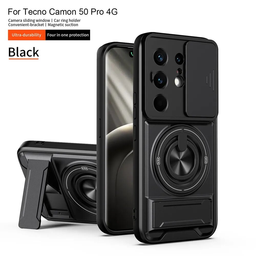 Чехол для Tecno Camon 50 Pro / Camon 50 Ultra / Техно Камон 50 Про / Камон 50 Ультра с крышкой для веб-камеры и кольцевым креплением на 360 градусов, защитный чехол с защитой от падения