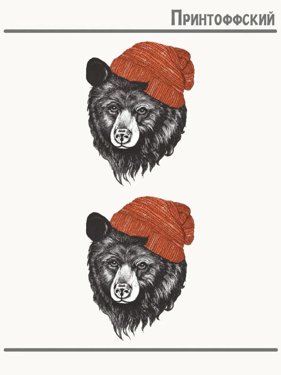 2-е (Две) Термонаклейки модный медведь в шапке bear