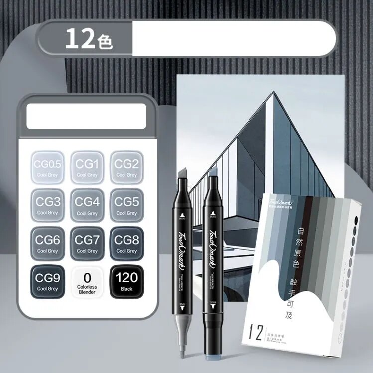 TouchMark Маркер Спиртовой, толщина: 1 мм, 12 шт. для граффити, для скетчинга