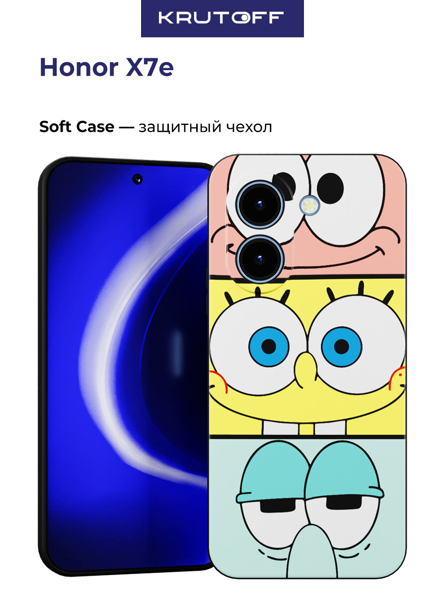 Чехол-накладка Krutoff Soft Case Мультик губка боб для Honor X7e черный