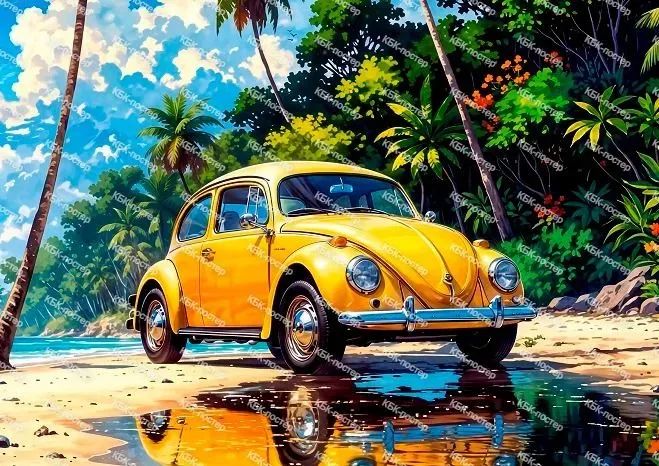 Легендарный автомобиль"Volkswagen Жук". 21х30 см. Постер А4_037.