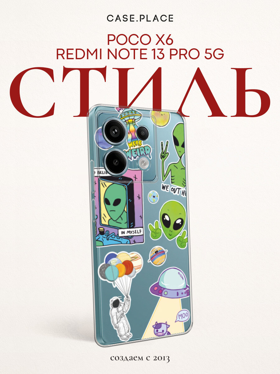 Чехол на Xiaomi Poco X6 / Поко Х6 с принтом Инопланетяне, прозрачный