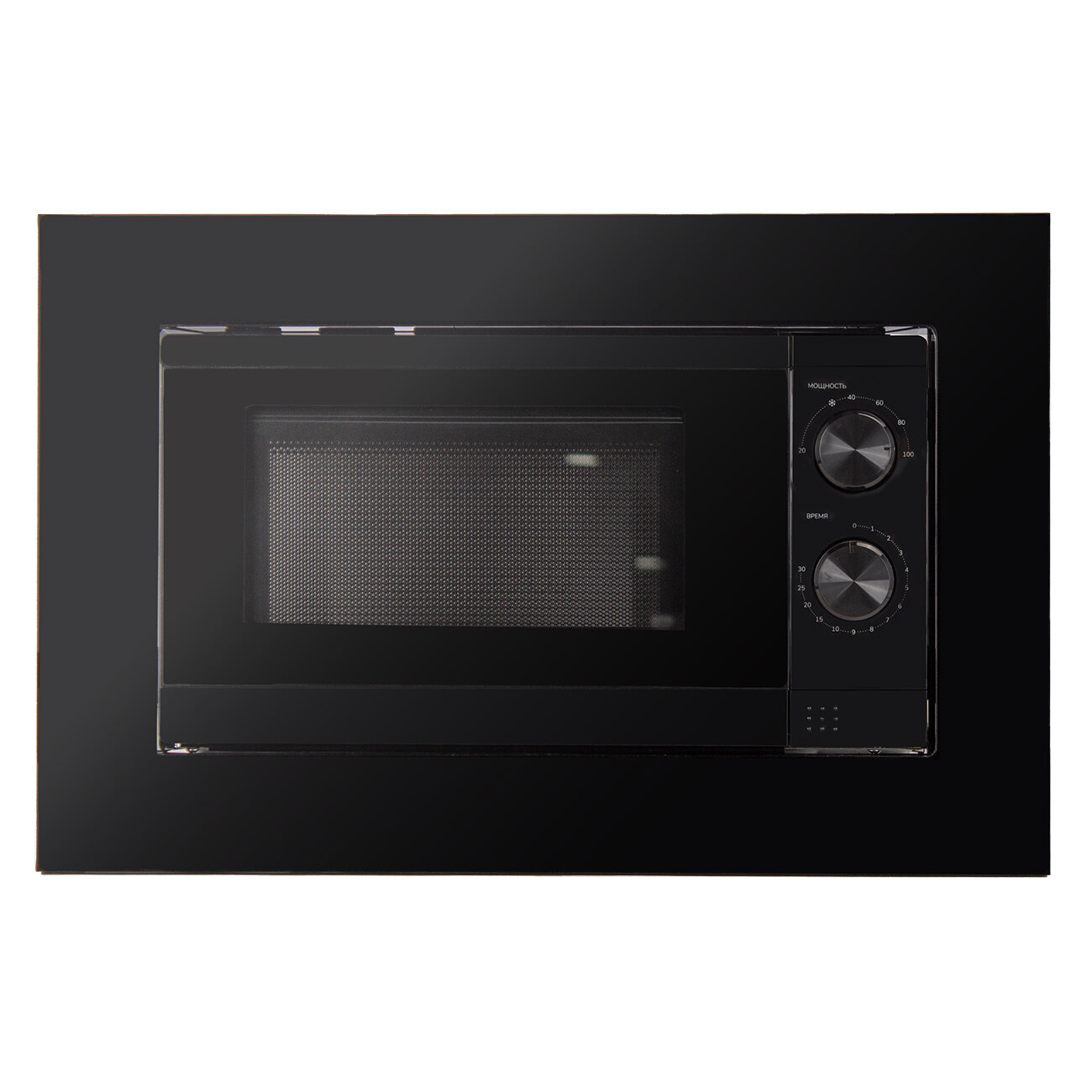 Встраиваемая микроволновая печь 20л 800Вт стеклянный фасад MANYA BM20G03BG черная, 595х390х364мм, свч микроволновка без логотипа