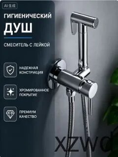 Встраиваемый смеситель для биде с гигиеническим душем, латунь, горячая/холодная вода, гальваническое серебро.
