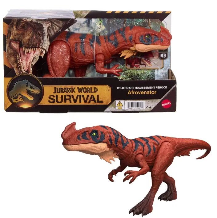 Фигурка динозавра Jurassic World Wild Roar Афровенатор (JKL76) 32 см, звук, свет и атака, сканируй код для AR-игры, 4+