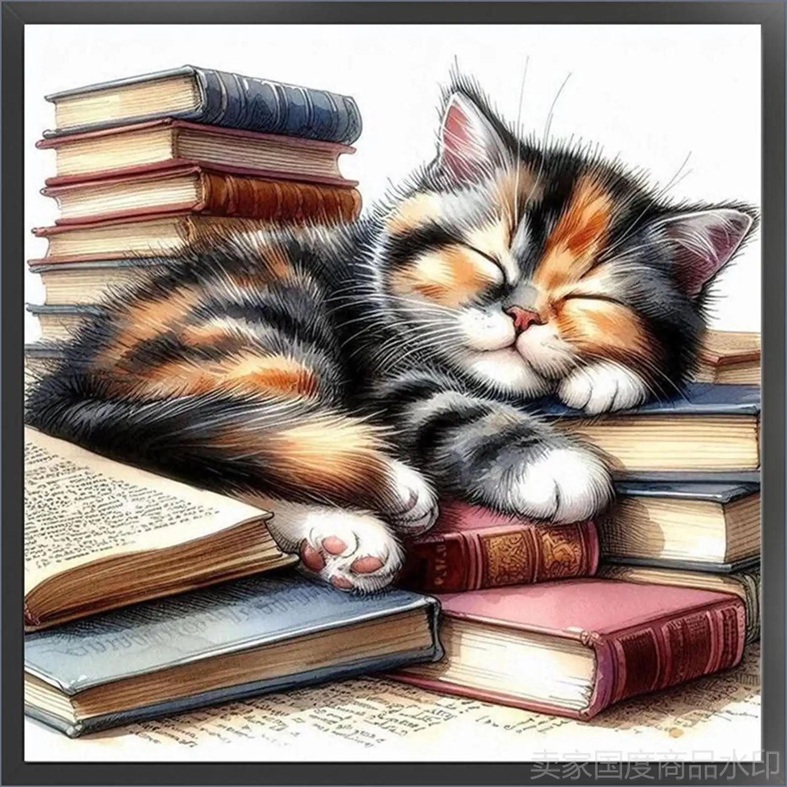 Крестиком вышивка Книги и кот на хлопковой канве 11CT, размер 40 40 см