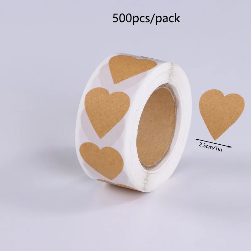 Самоклеящиеся этикетки крафт, сердце, 500шт, бежевый