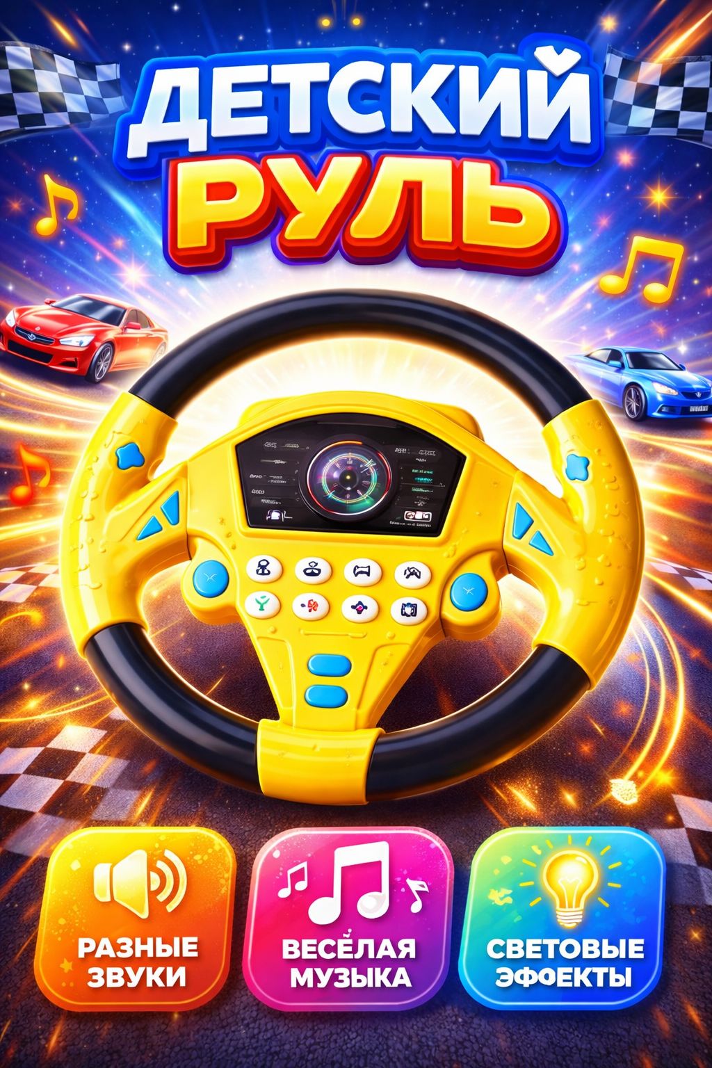 Руль детский музыкальный / Интерактивный руль. IBRICO
