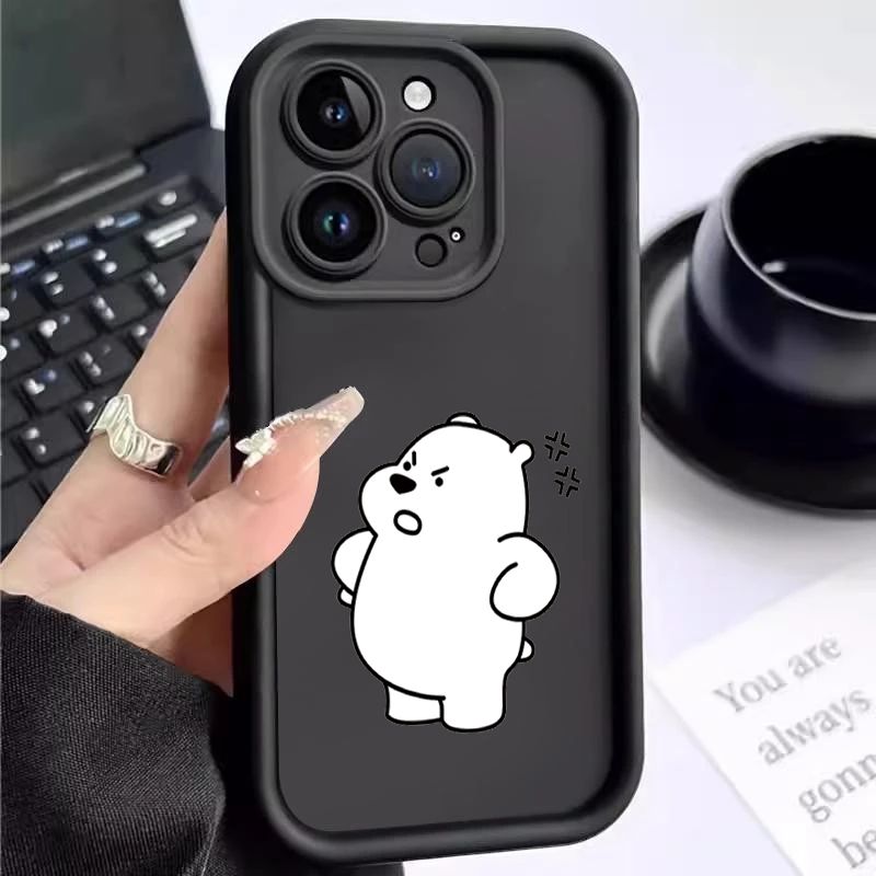 Чехол на Айфон 16 Про Макс / IPHONE 16 PRO MAX черного цвета с мультяшным принтом сердитого мишки антиударный с амортизацией