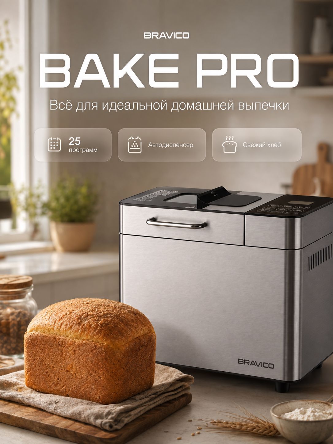 BRAVICO Хлебопечка BM-101 600 Вт, вес выпечки 1000 г, программ 25