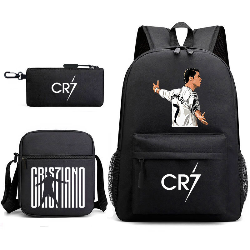 Футбольный набор 3 в 1: рюкзак, сумка, пенал с принтом Cristiano Ronaldo , 43×29×15 см, 660 г, водоотталкивающий, для школьников