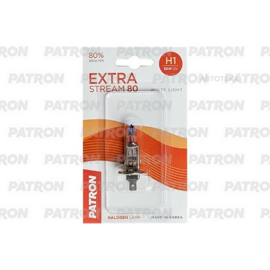 Лампа блистер 1ШТ H1 12V 55W 3500K P14.5S EXTRA STREAM 80 (+80% яркости белый свет +40М световог PATRON PLH11255ESB1