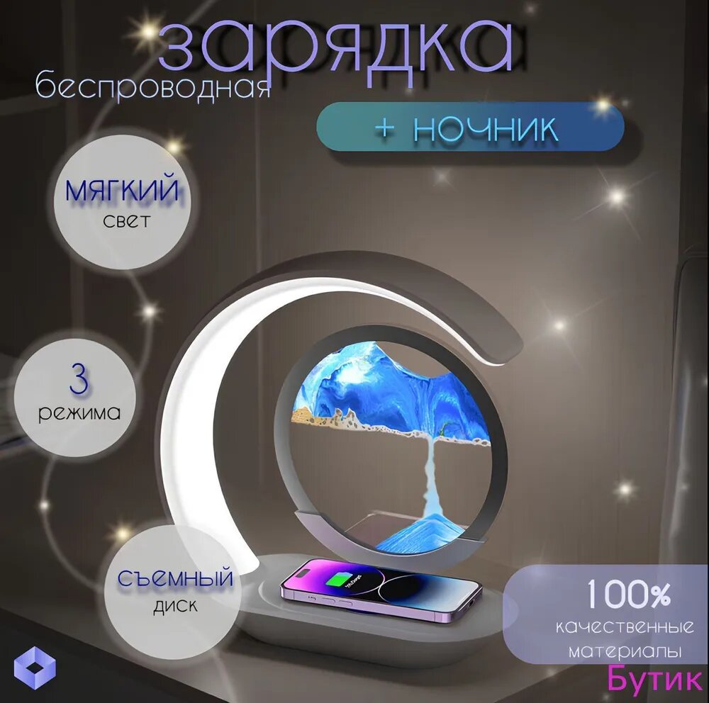 Беспроводная зарядка с ночником и светом, 3 световых режима, быстрая зарядка для iPhone/Apple/Android, синий, TechFurn