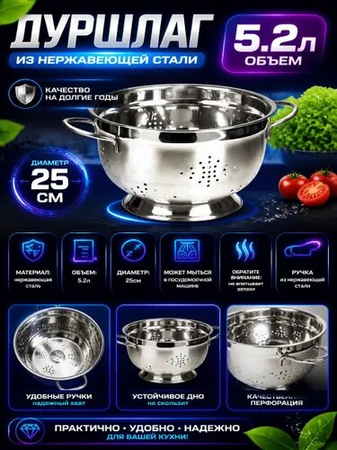 METRO PROFESSIONAL Коландер нержавеющая сталь 5.2л, 25см x 3 шт