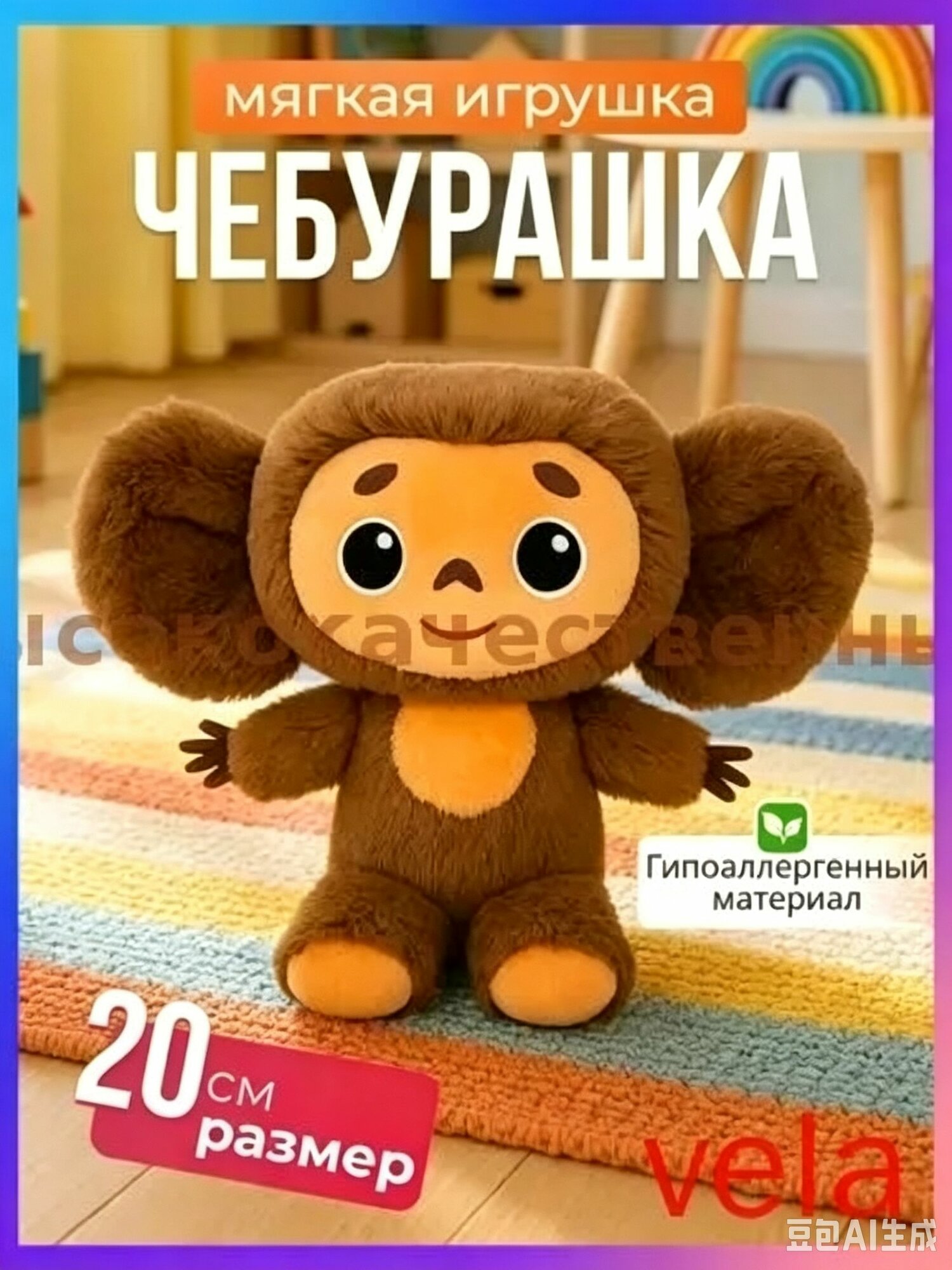 Мягкая игрушка в виде Чебурашки, высота 20 см, коричневого цвета