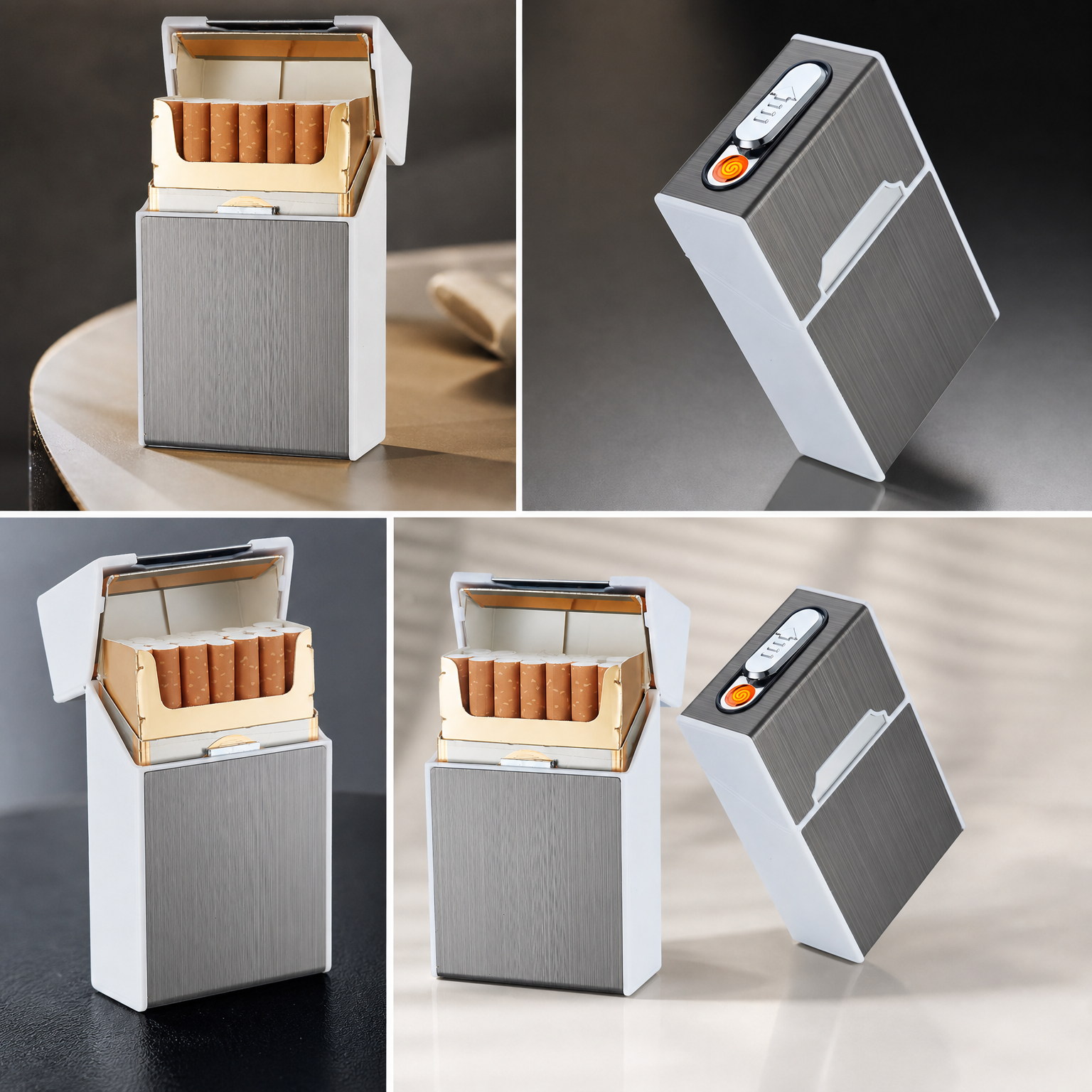 Портсигар металлический с USB зажигалкой, на магните, цвет серебро, 10х6х3 см, FatCat (Цвет товара: серебристый; Объем: 0.18 л)