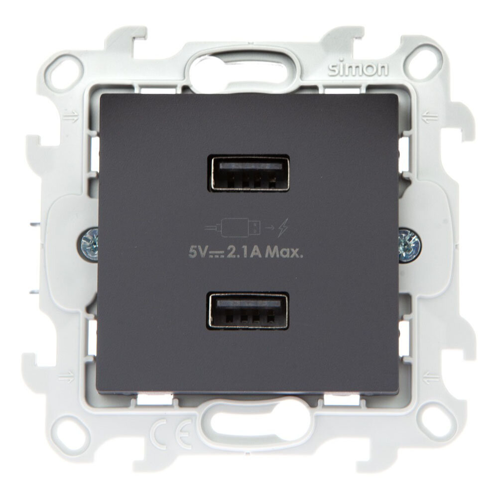 Розетка USB Simon 24 Harmonie 2411096-038 скрытая установка графит без заземления два модуля USB