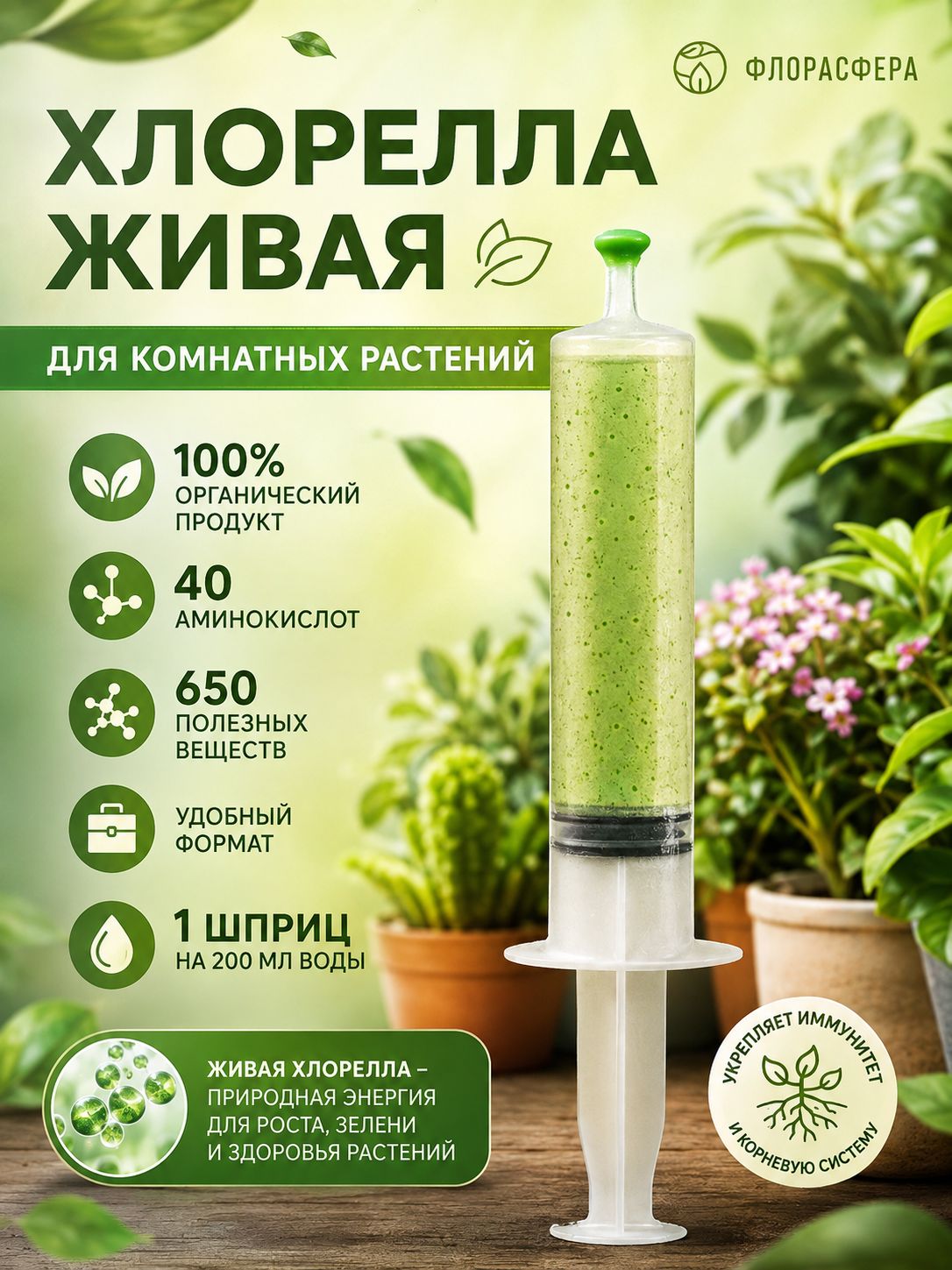 Хлорелла живая для комнатных растений