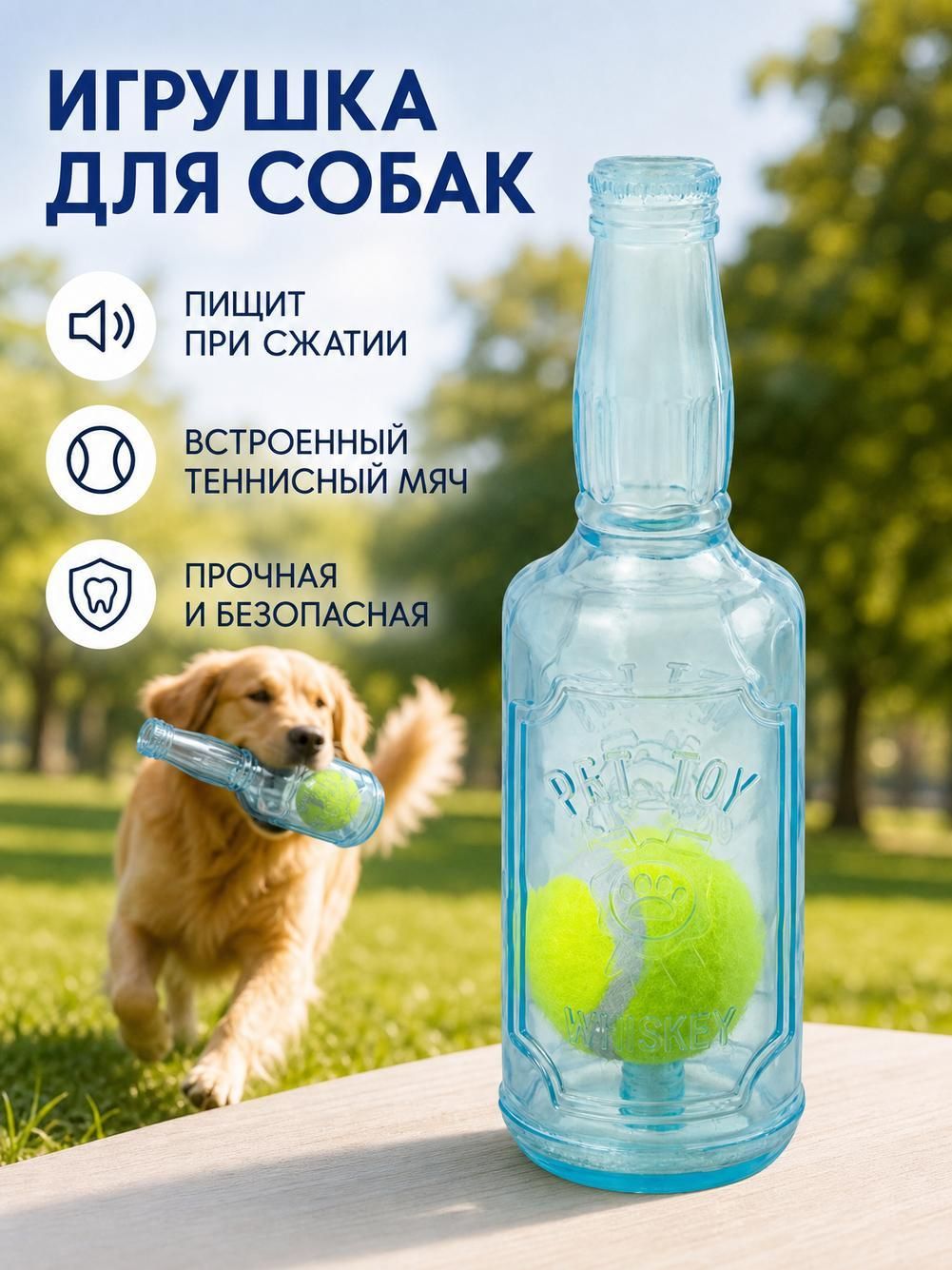 Игрушки для собак средних пород, интерактивная игрушка собак, синий, теннисная бутылка