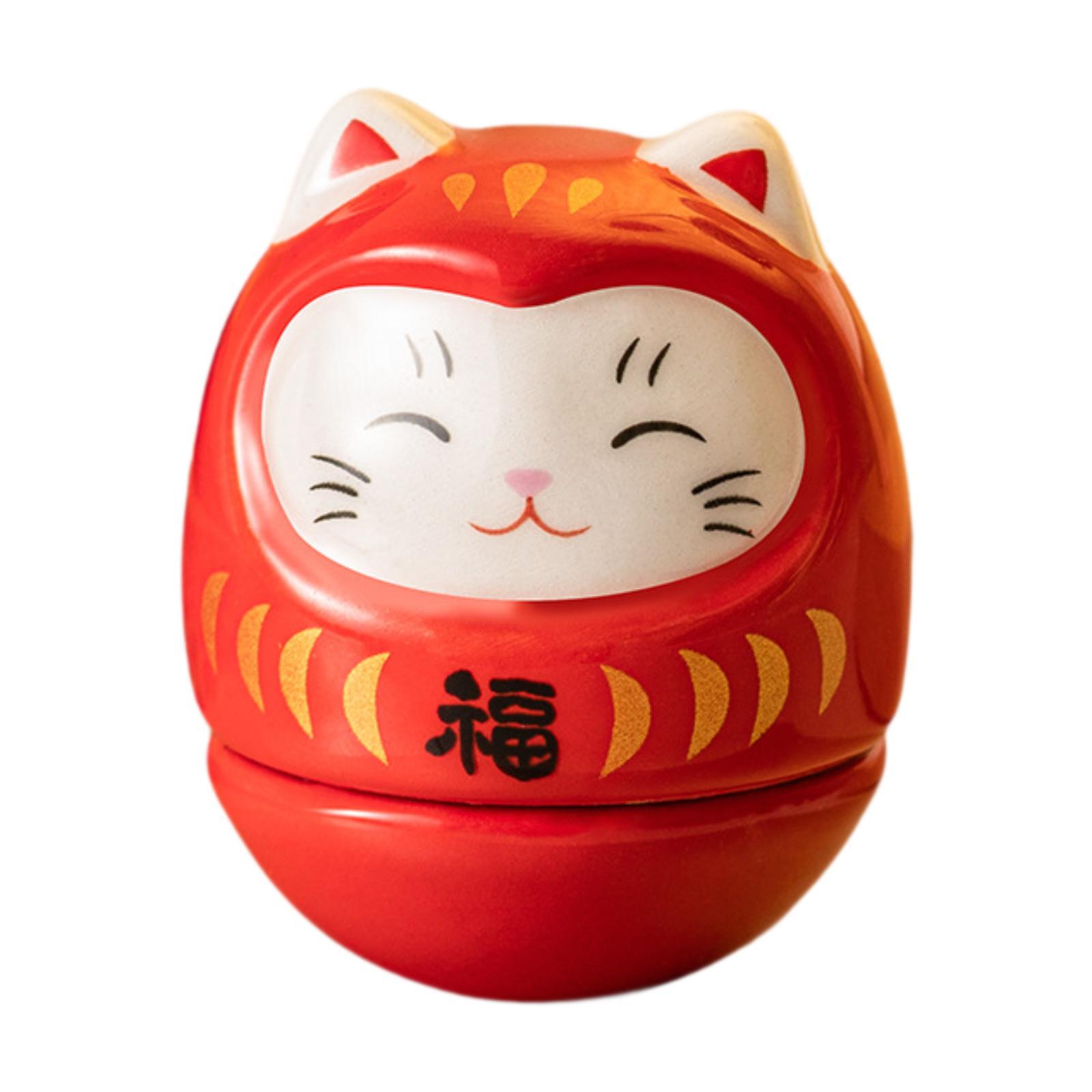Фарфоровый стакан Daruma в виде кота-талисмана, подарок на новоселье, 1,4x1,4x1,5 дюйма, красный.