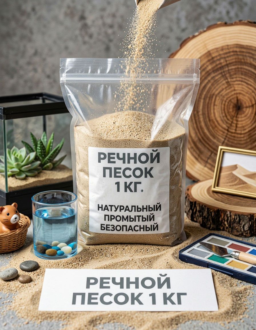 Песок речной очищенный сухой 1 кг для творчества растений аквариума и строительства