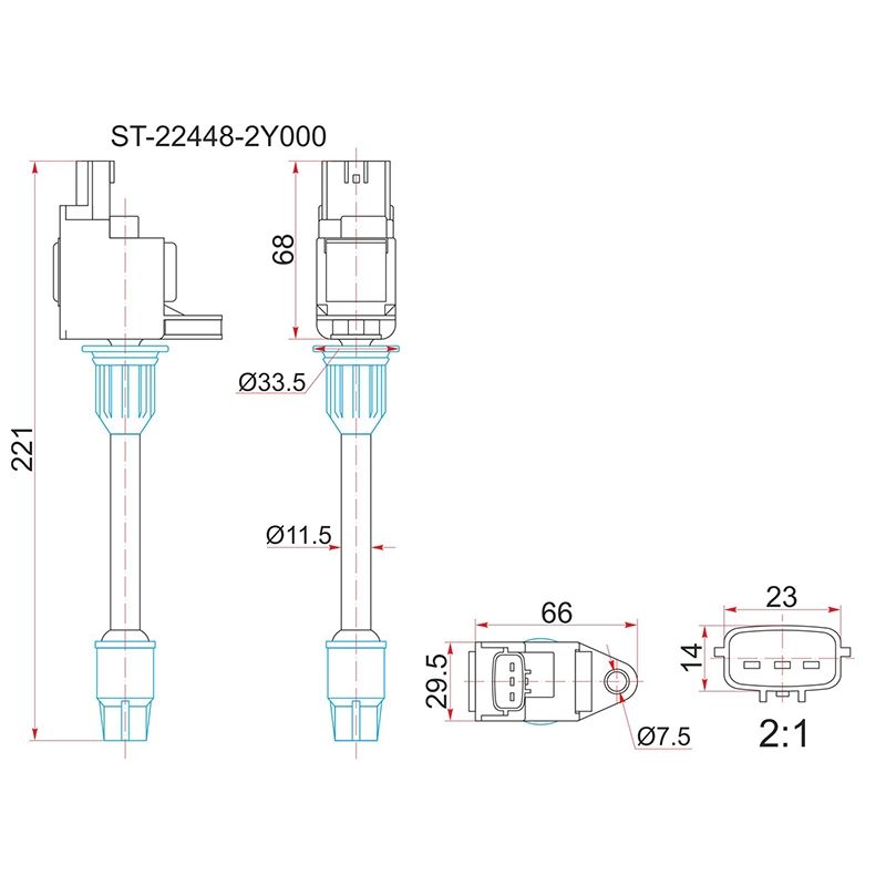 Катушка зажигания для Nissan Cefiro A33 1998-2003 для двигателей VQ20DE/VQ25DE/VQ30DE, Ниссан Цефиро А33 катушка зажигания SAT ST-22448-2Y000, oem 224482Y000