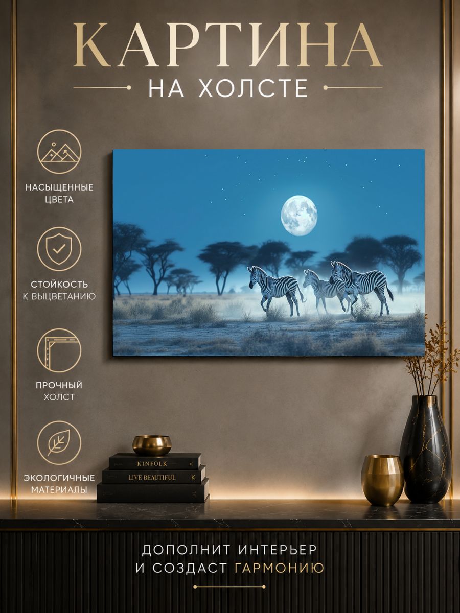 Картина на холсте Зебры 70x50 см