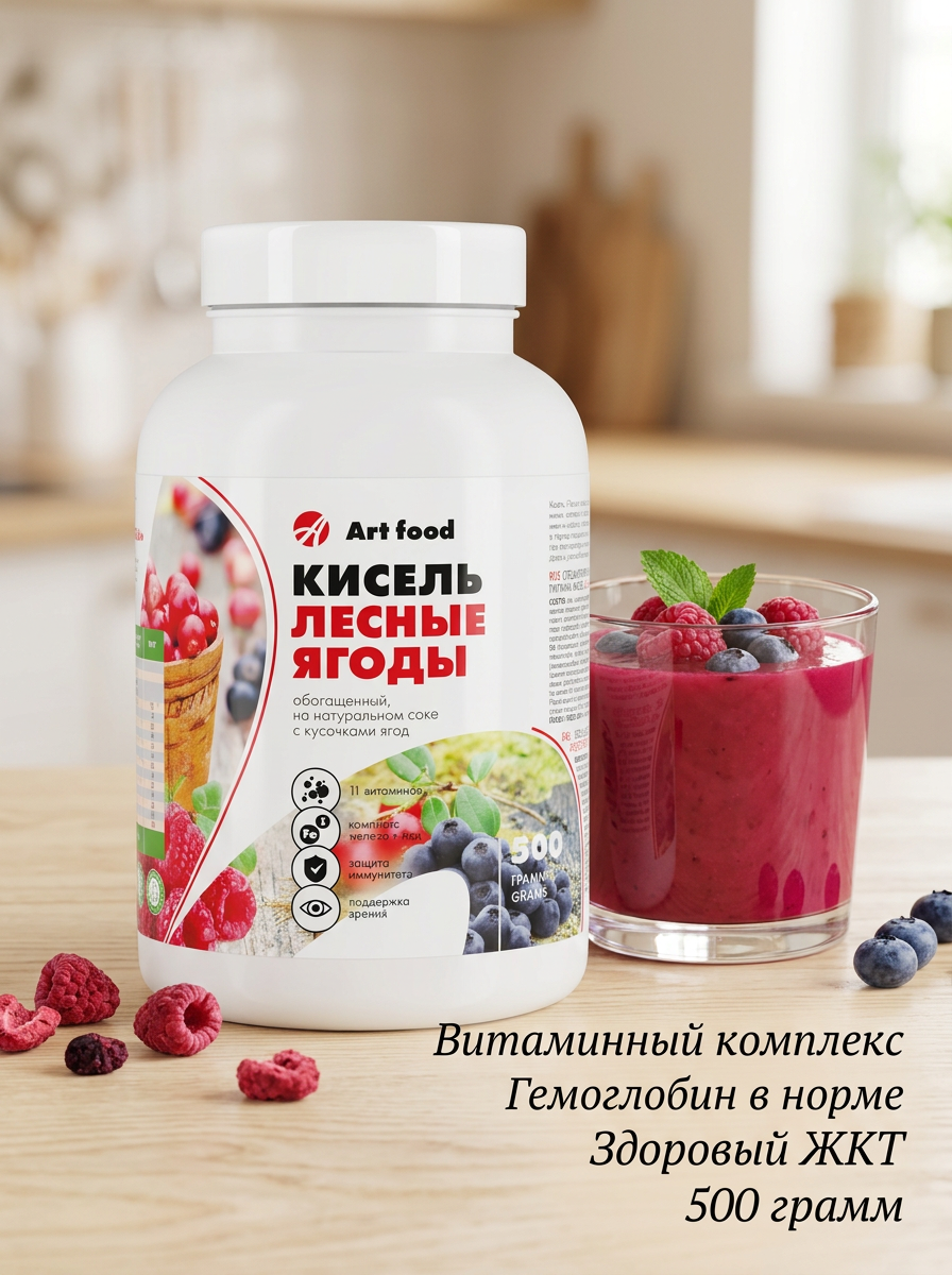Кисель Лесные ягоды. На натуральном соке с кусочками ягод, 500 гр, Арт Лайф