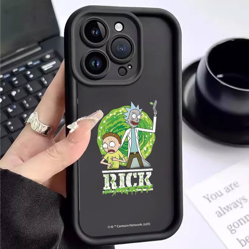 Чехол на Айфон 16 Про / IPHONE 16 PRO чёрный матовый чехол с мультипликационным рисунком Рика