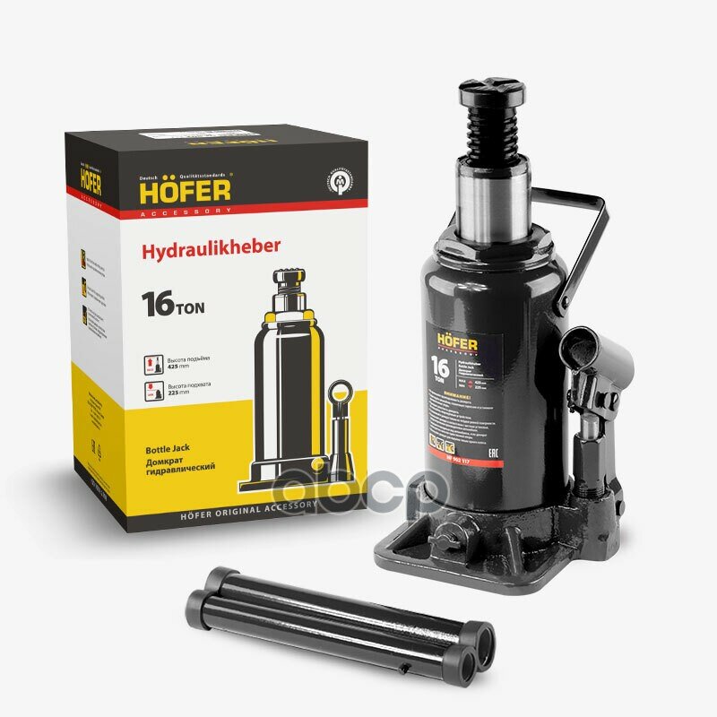Домкрат бутылочный (без пред. кл.) 16т (225-425мм) HOFER арт. HF902 117