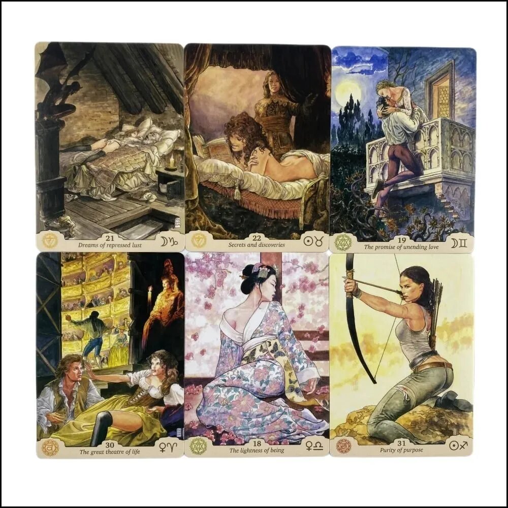 Карты Таро Manara Erotic Oracle, 35 карт, Черный, розовый, Английский — фото 1