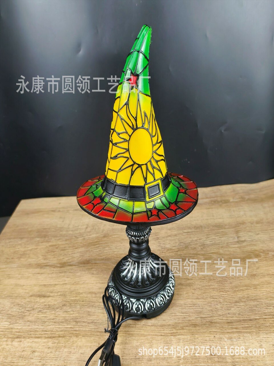 Светильник настольный витражный Witch Hat, декоративная лампа, Зелёный, Small 18cm, USB, для дома и офиса