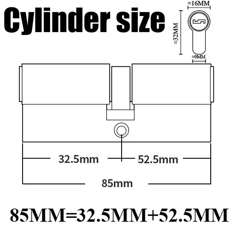 Цилиндр замка латунный противоугонный 12/8 ключ 85mm 32.5 add 52.5mm, style 1 with 12Keys