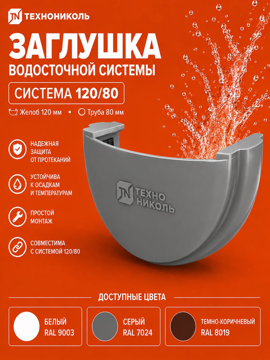 ТН оптима заглушка желоба (D120/80) серая