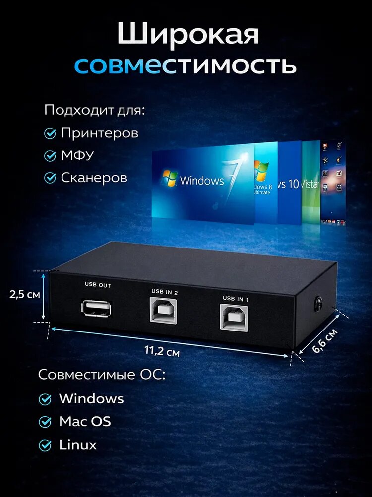 USB-разветвитель для принтера 2in1 — фото 1