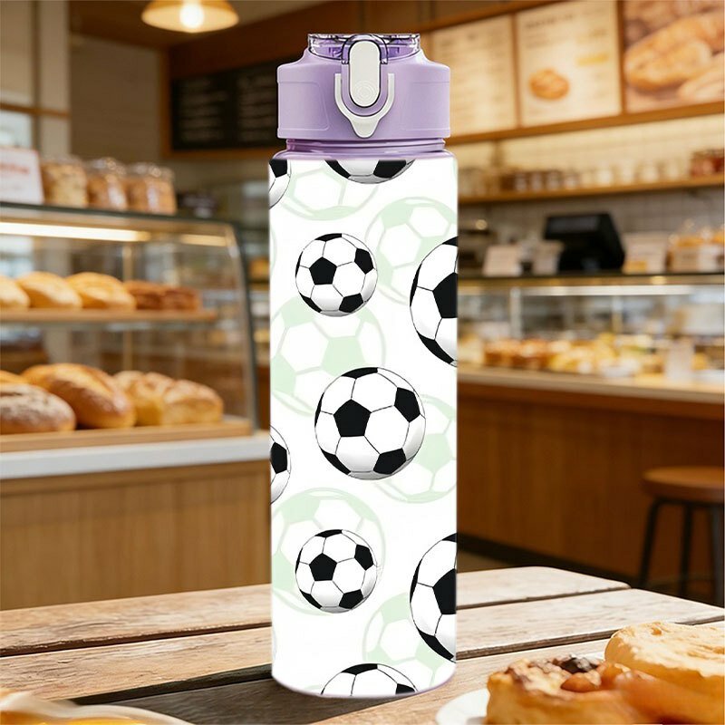 Многоразовая спортивная бутылка для воды с принтом футбольного мяча, 26.2 oz, фиолетовая