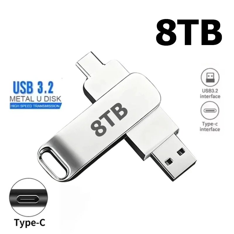 Флешка USB 3.2 8TB Type-C, Белый Silver