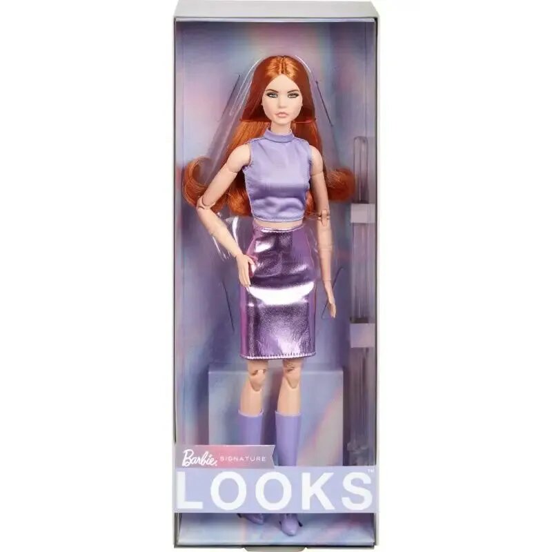 Кукла Barbie, Фирменная внешность Барби HRM12, 2024 Модель #20 Рыжая, фиолетовая юбка, сапоги до колена