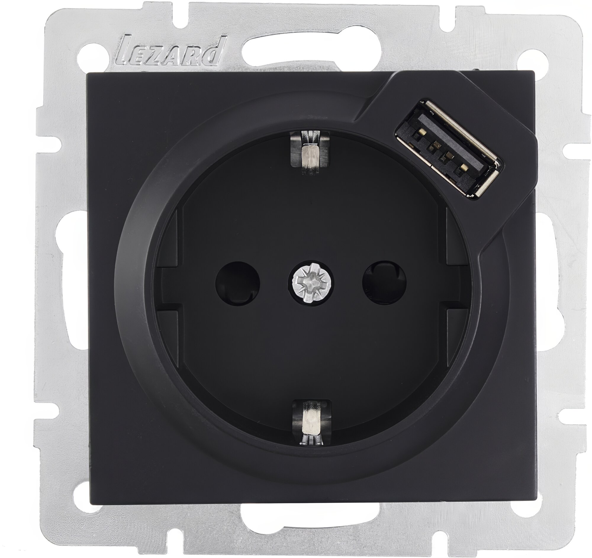 Розетка USB двойная встраиваемая Lezard Vesna 742-4288-181 с заземлением цвет черный