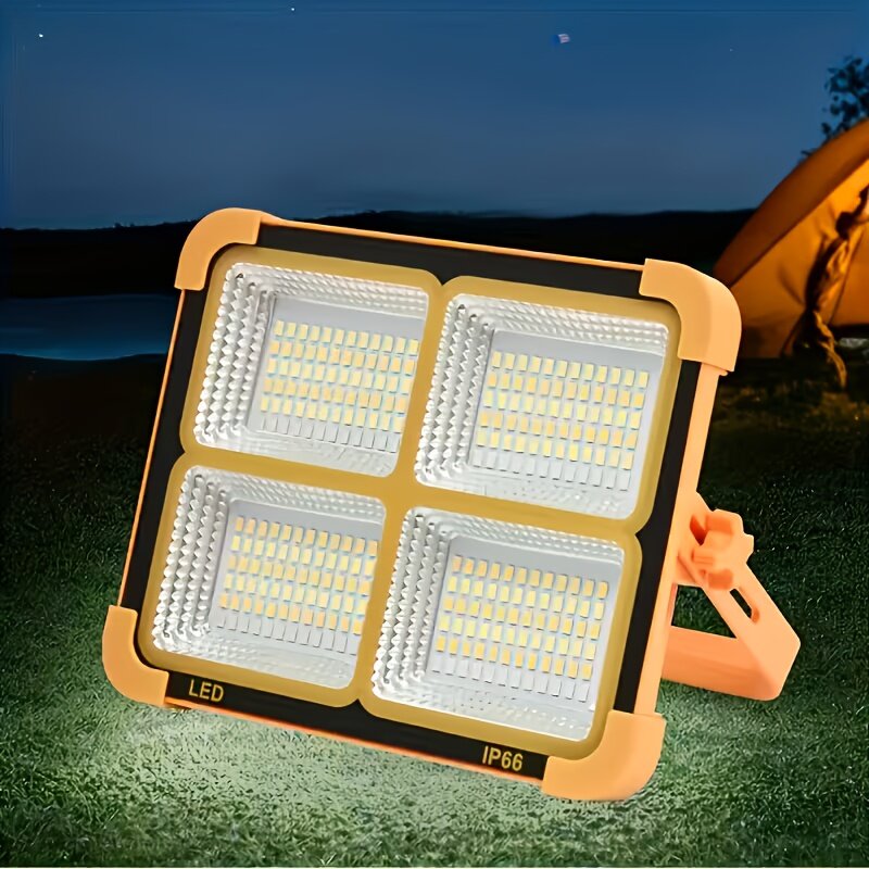 Солнечная аккумуляторная светодиодная рабочая лампа 288 LED с магнитным креплением, подставкой и возможностью подвешивания, оранжевая, 1 шт.