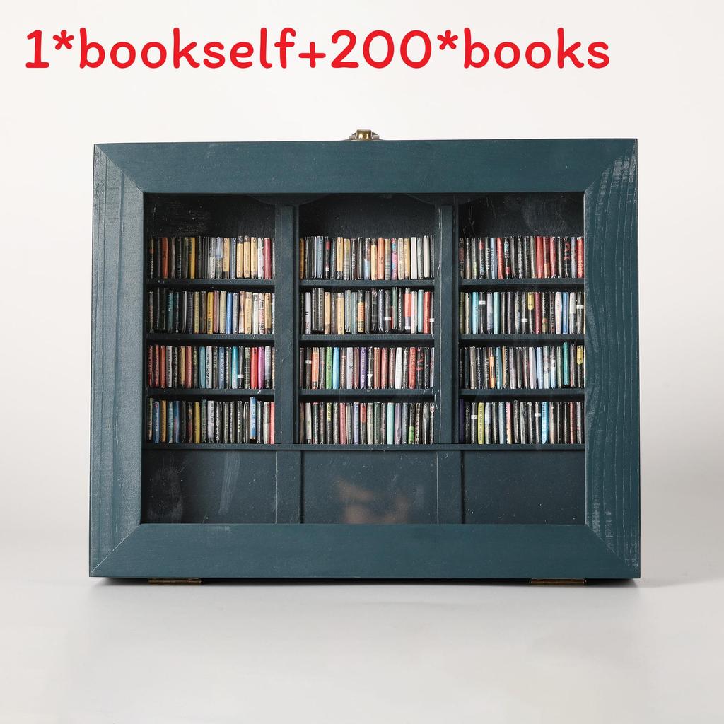 Современная деревянная книжная полка с 200 миниатюрными книгами для снятия тревоги и стресса и подарка на праздник зеленый